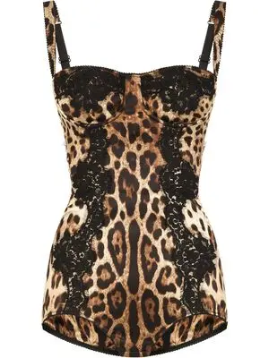 Dolce & Gabbana Leopard-print Silk Balconette Bodysuit - Brown