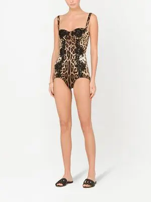Dolce & Gabbana Leopard-print Silk Balconette Bodysuit - Brown