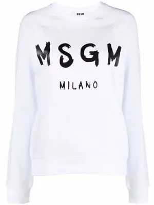 MSGM Logo-print Crew Neck Sweatshirt - White