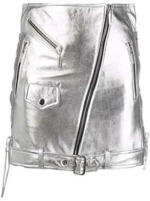 MANOKHI Biker-style Metallic Leather Skirt