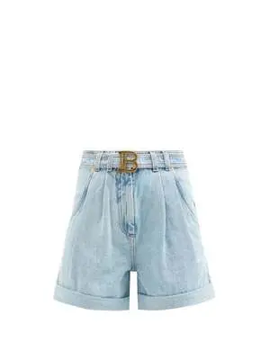Balmain Balmain - B-buckle High-rise Denim Shorts - Womens - Denim - Denim