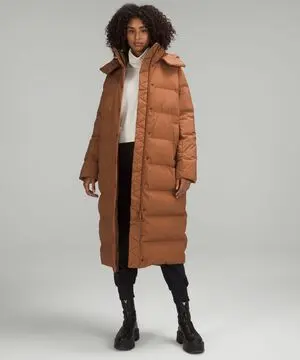 Lululemon Wunder Puff Long Jacket 600-Down-Fill Roasted Brown