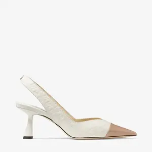 JIMMY CHOO Liya 65 Latte Jc Monogram Leather And Ballet Pink Patent Slingbacks