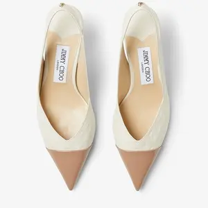 JIMMY CHOO Liya 65 Latte Jc Monogram Leather And Ballet Pink Patent Slingbacks