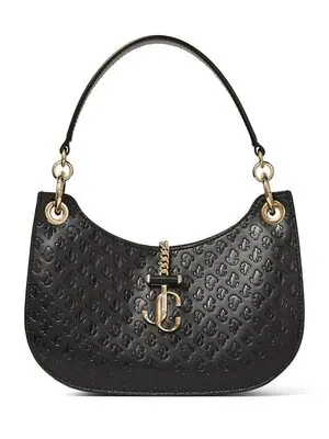 JIMMY CHOO - Varenne Hobo S Black Calf Leather, Suede And Jc Monogram Pattern Hobo Handbag