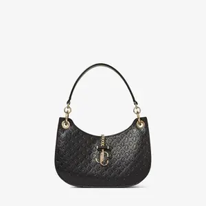 JIMMY CHOO - Varenne Hobo S Black Calf Leather, Suede And Jc Monogram Pattern Hobo Handbag