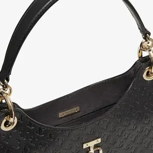JIMMY CHOO - Varenne Hobo S Black Calf Leather, Suede And Jc Monogram Pattern Hobo Handbag