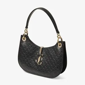 JIMMY CHOO - Varenne Hobo S Black Calf Leather, Suede And Jc Monogram Pattern Hobo Handbag