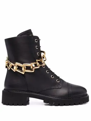 GIUSEPPE ZANOTTI Leather Lace-up Boots With Chain
