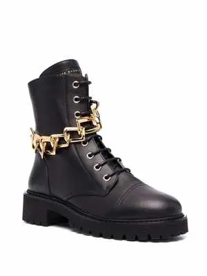 GIUSEPPE ZANOTTI Leather Lace-up Boots With Chain