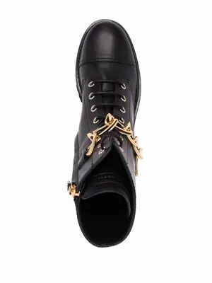 GIUSEPPE ZANOTTI Leather Lace-up Boots With Chain