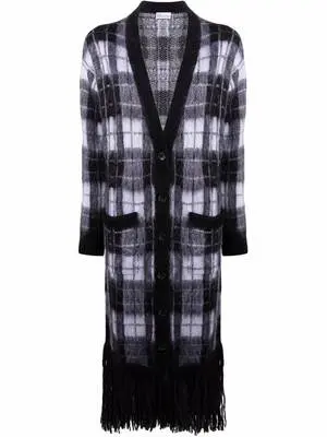 Red Valentino Check-print Cardigan With Fringe