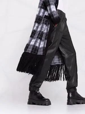 Red Valentino Check-print Cardigan With Fringe
