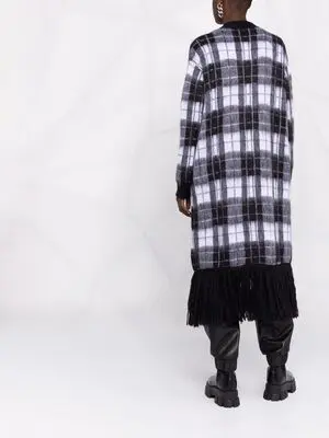 Red Valentino Check-print Cardigan With Fringe