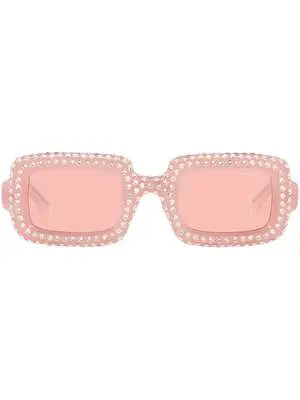 Miu Miu Crystal-Embellished Rectangle Sunglasses - Pink  display picture 1