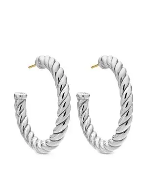 David Yurman Sterling Sculpted Cable Hoop Earrings - Silver