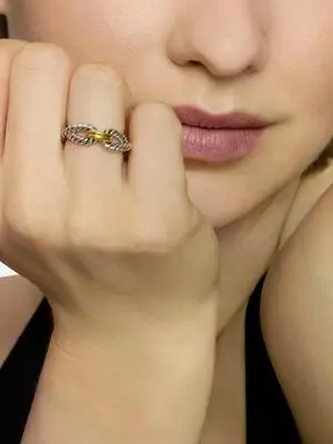 David Yurman 18kt Yellow Gold And Sterling Cable Loop Band Ring - Silver