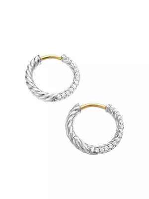 David Yurman Sterling Diamond Huggie Hoop Earrings - Silver