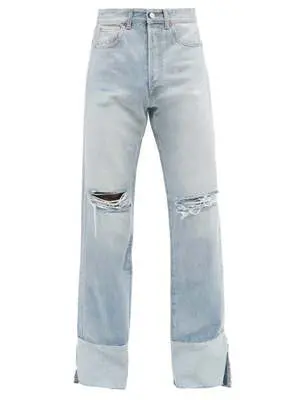 Vetements Vetements - Distressed Wide-leg Jeans - Mens - Blue - Blue