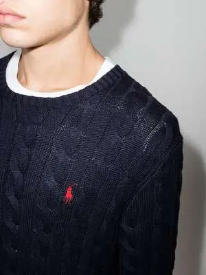 Polo Ralph Lauren Logo-embroidered Cable-knit Jumper - Blue