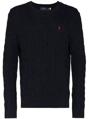 Polo Ralph Lauren Logo-embroidered Cable-knit Jumper - Blue