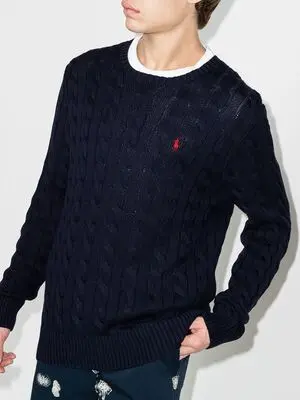 Polo Ralph Lauren Logo-embroidered Cable-knit Jumper - Blue