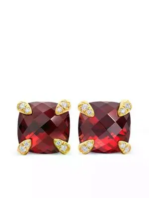 David Yurman 18kt Yellow Gold Chatelaine Garnet And Diamond Stud Earrings - Red