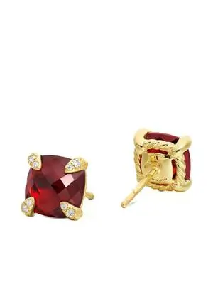 David Yurman 18kt Yellow Gold Chatelaine Garnet And Diamond Stud Earrings - Red