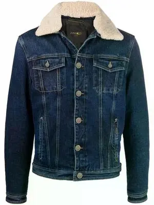MOORER Faux-shearling Collar Denim Jacket - Blue