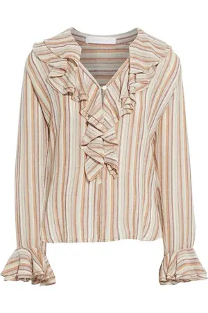 See By Chloé See By Chloé Woman Ruffled Striped Gauze Blouse Peach Size 40 - Peach