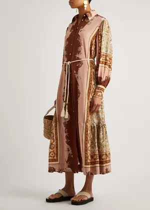 ALEMAIS Ursula Printed Silk Shirt Dress