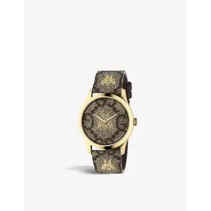 Gucci Ya1264068a G-timeless Gold Pvd And Canvas Quartz Watch