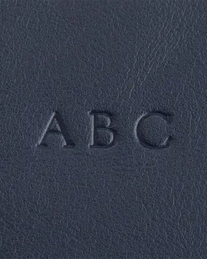 ROYCE NEW YORK Monogrammed Leather Card Holder Wallet Navy Blue