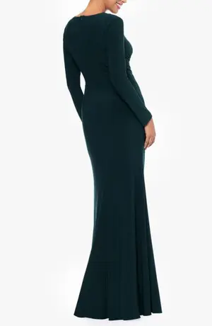 Betsy & Adam Cascade Ruffle Stretch Jersey Gown