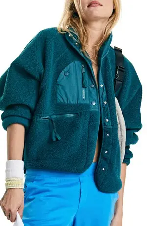 Free People Free People Movement Hit The Slopes Fleece Jacket Dark Turquoise