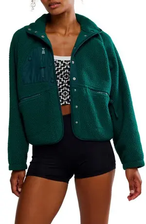 Free People Hit The Slopes Fleece Jacket - Evergreen