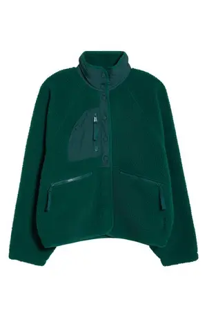 Free People Hit The Slopes Fleece Jacket - Evergreen