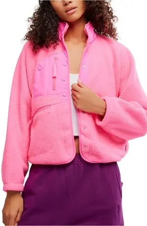 Free People Free People Movement Hit The Slopes Fleece Jacket Hot Pink