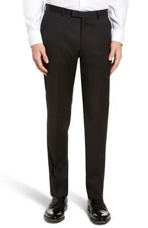 BOSS Lenon Cyl Flat Front Straight Leg Solid Wool Dress Pants