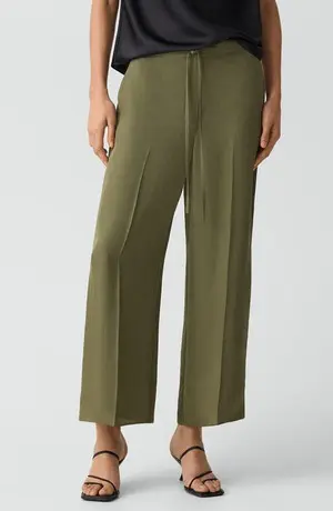 Theory Wide Leg Cropped Pants - Forest Moss