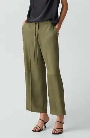 Theory Wide Leg Cropped Pants - Forest Moss
