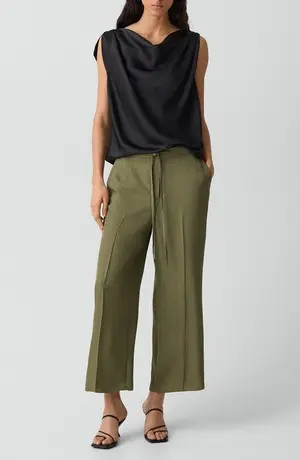 Theory Wide Leg Cropped Pants - Forest Moss