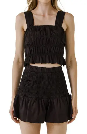 Endless Rose Smocked Ruffle Top - Black