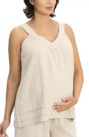 ANGEL MATERNITY Sleeveless V-neck Linen Blend Maternity/nursing Top