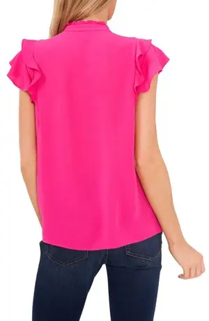 CECE DUPRAZ Pintuck Ruffle Short Sleeve Blouse