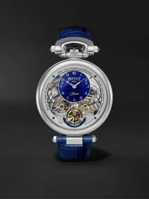 BOVET Monsieur Hand-wound 43mm 18k White Gold Watch With Alligator-effect Leather Strap - Blue