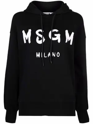 MSGM Logo-print Cotton Hoodie - Black