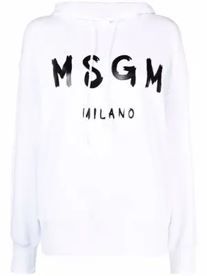 MSGM Logo-print Cotton Hoodie - White