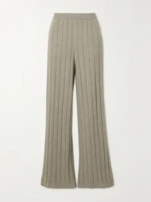 Loro Piana Ribbed Cashmere Wide-leg Pants - Brown