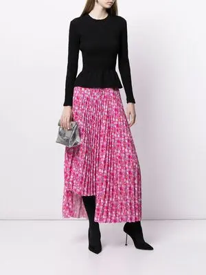 Balenciaga Floral-print Asymmetric Pleated Skirt